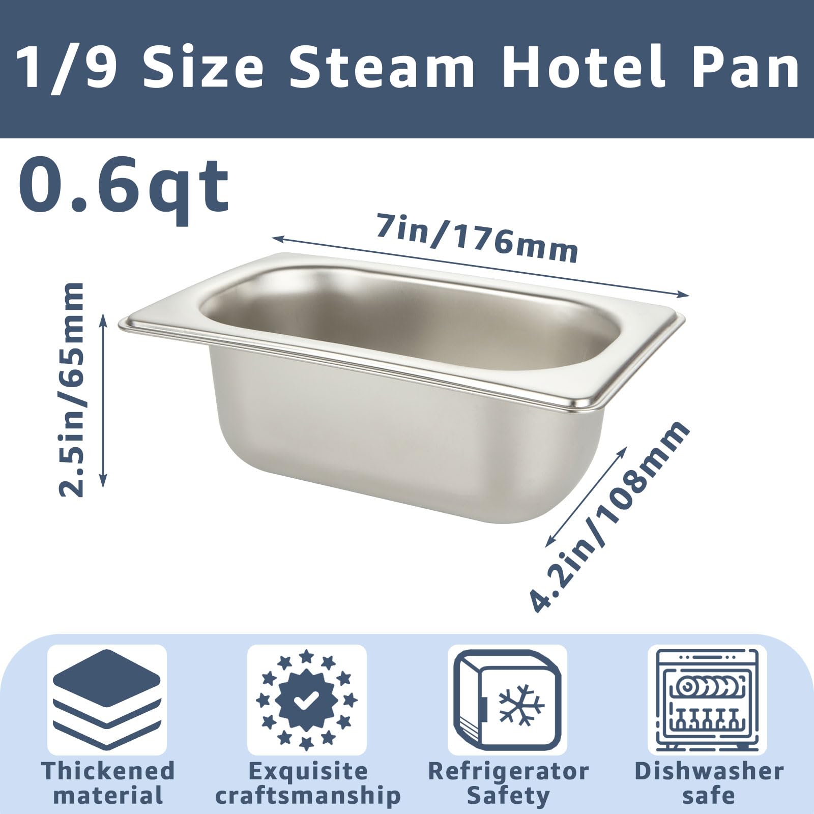 Oungy 8 Pack Hotel Pans 1/9 Size 2 1/2 Inch Deep Anti Clogging Stainless Steel Chafing Steam Table Pans Commercial Catering Storage Metal Food Pan for Hotel Restaurant Buffet
