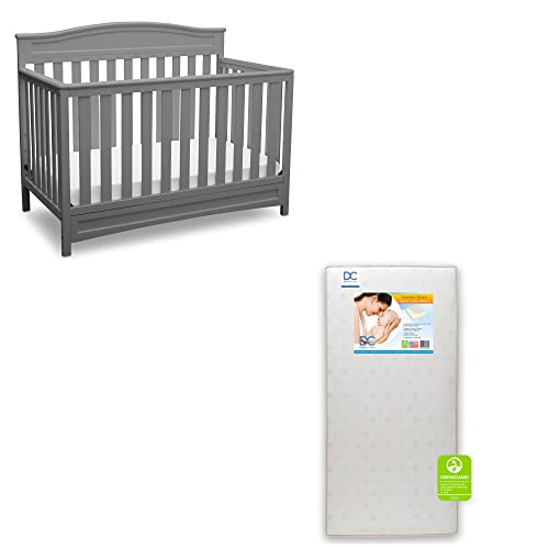 Delta Children Emery 4-in-1 Crib, Grey with Twinkle Stars Crib & Toddler Mattress