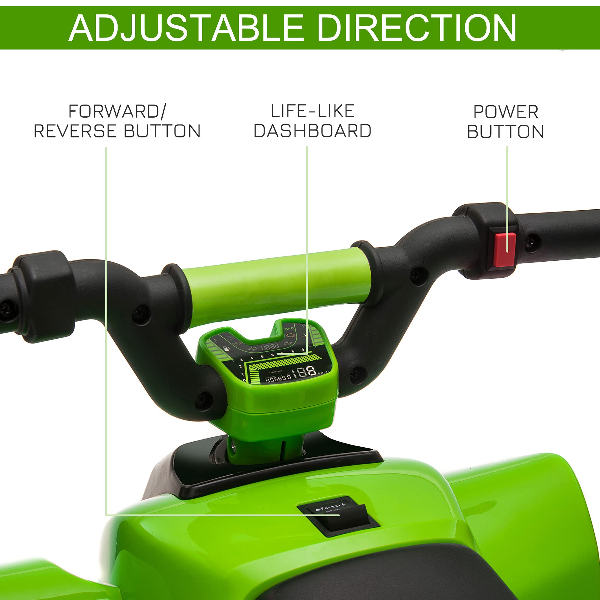 Aosom 6V Kids ATV 4-Wheeler Ride on Car, Electric Motorized Quad Battery Powered Vehicle with Forward/Reverse Switch for 18-36 Months Old Toddlers, Green