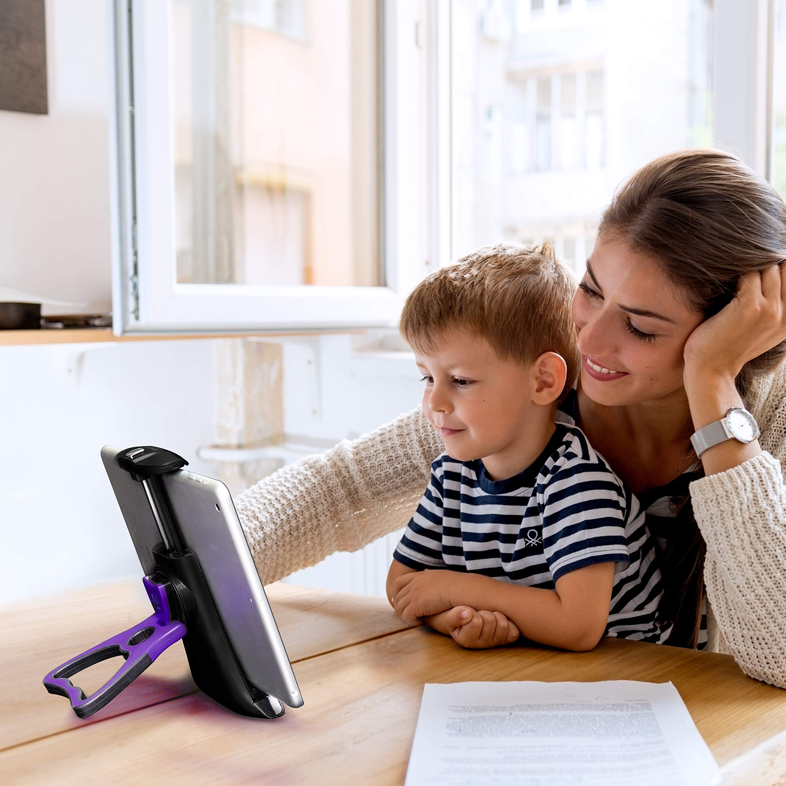 Aduro U-Grip Tablet Stand Holder [Easy-Grip] Adjustable Multi-Angle Universal Desk Mount for iPad & All Tablets (Purple)
