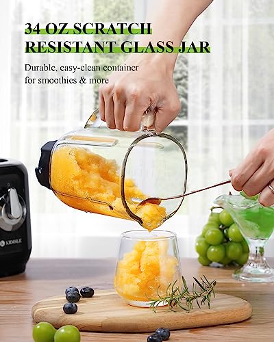 KIDISLE Retro Blenders for Kitchen, 34oz Glass Jar, 700W Smoothie Blender for Shakes and Smoothies, 3 Adjustable Speed for Milkshake, Ice Crush, Puree and Frozen Fruit, Black