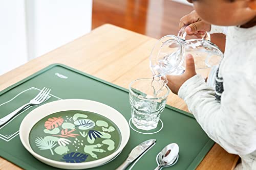 CHAMOS Montessori Placemat for Toddlers - Kids Silicone Mats for Dining Table - Set of 2 - Table Setting Learning (Sage and Beige)