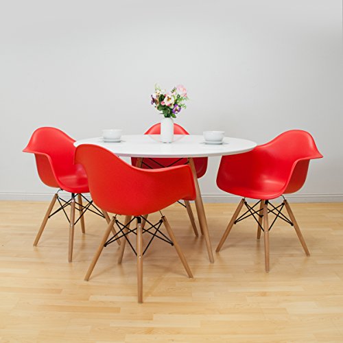 ModMade Mid Century Modern Paris Tower Round Dining Wood Leg and top Table, 47", White/Natural