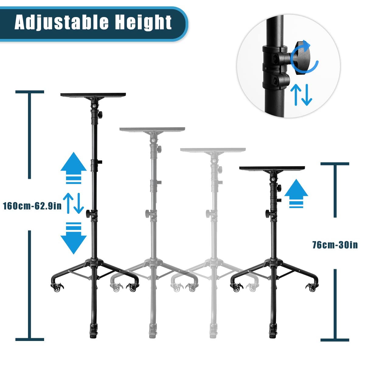 ALINBIN Projector Stand, Tripod for Projector Laptop Tripod Stand, Height Adjustable Tripod Stand from 29.5IN to 63IN. Heavy Duty Stand with Wheels and Mobile Phone Holder