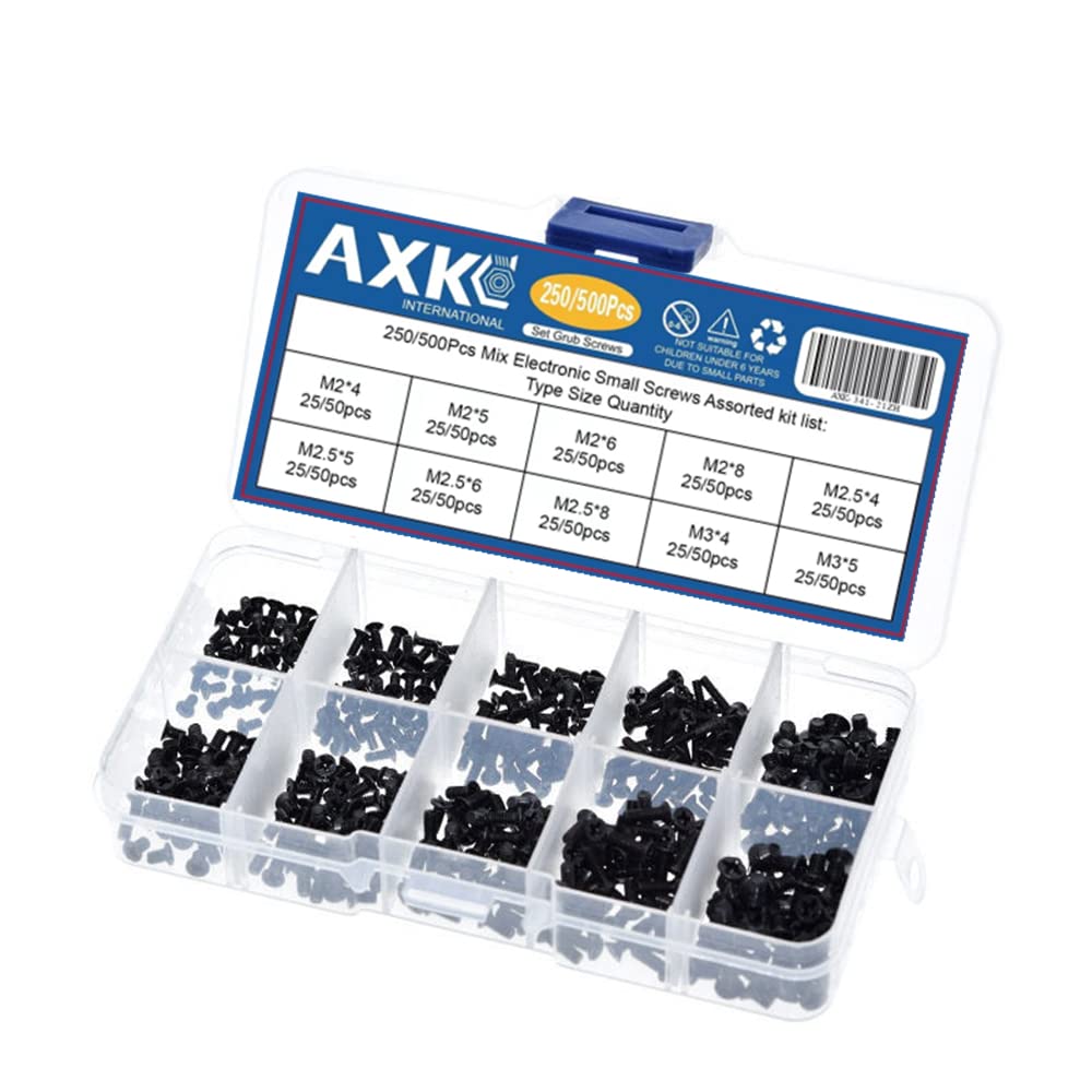 AXK GB819 M2 M2.5 M3 KM Screw Flat Head Phillips Screws Laptop Notebook Screws Set Kit for Computer Small Screw 250Pcs/500Pcs (250)