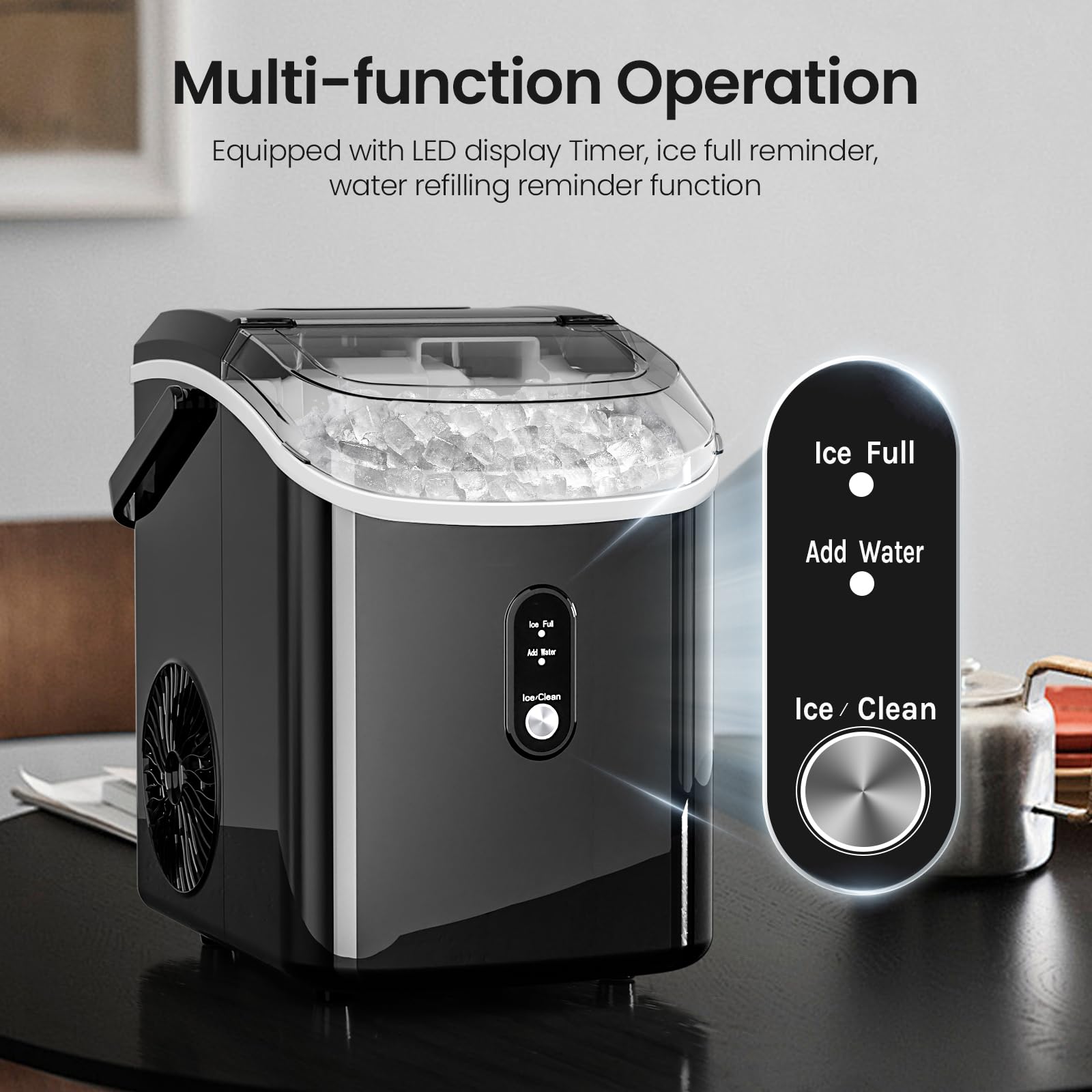 AGLUCKY Nugget Ice Makers Countertop,Portable Pebble Ice Maker Machine with Soft Chewable Ice,35Lbs/24H,One-Click Operation,Self-Cleaning,Crushed Ice Maker for Home/Kitchen(Stainless Steels Silver)