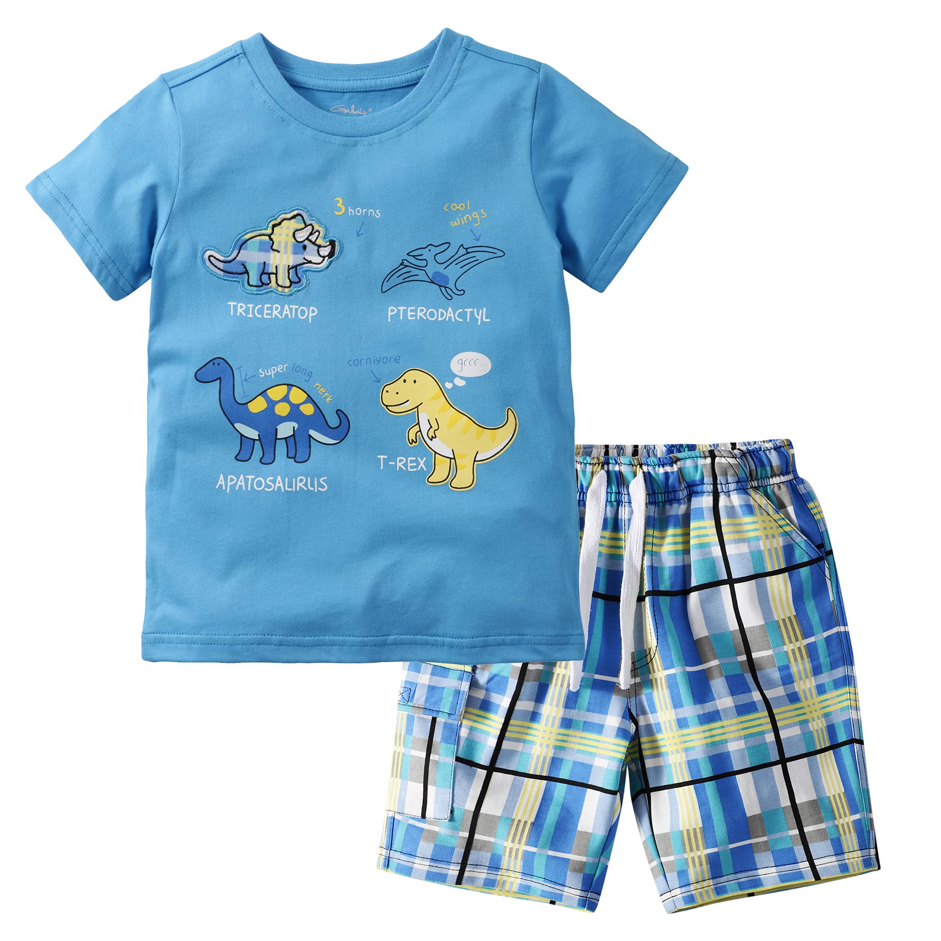 Little Bitty Toddler Boy Clothes 3T Boys Summer Outfits Clothing Cotton Dinosaur T-Shirt & Shorts set, Multi Pattern 3-4Y/3T