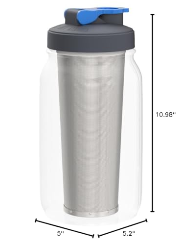 County Line Kitchen Glass Cold Brew Coffee Maker with Lid - Wide Mouth, 2 Quart (64 oz) - Heavy Duty, Leak Proof - Sun & Iced Tea Pitcher, Cold Brew Coffee, Breast Milk Storage, Water - Gray