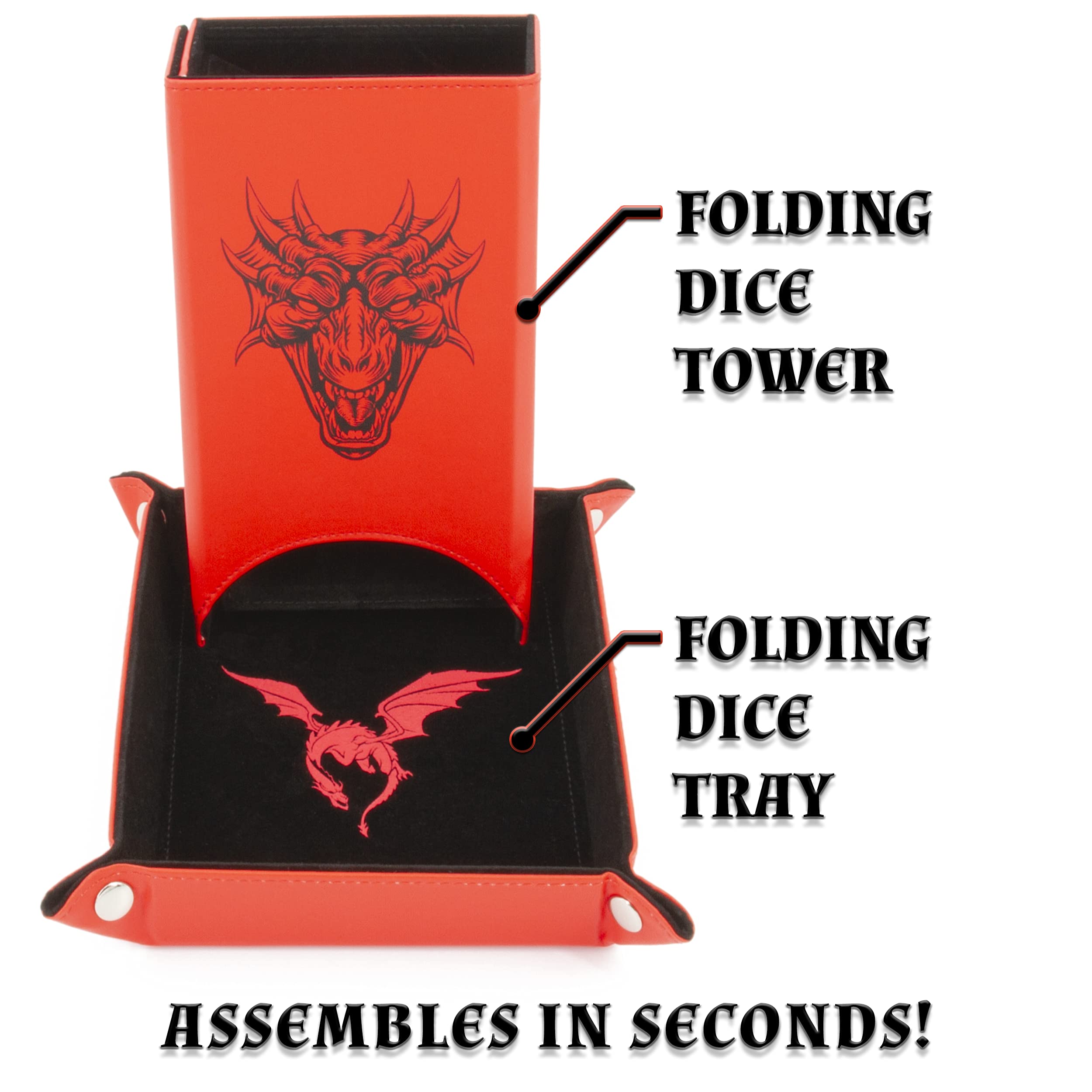 CASEMATIX Portable Dice Tower and Tray Set with Non-Scratch Felt Interior - Folding 8" Auto Dice Roller Dice Rolling Tower forRandom Dice Rolling with Board Games, D&D and RPGs