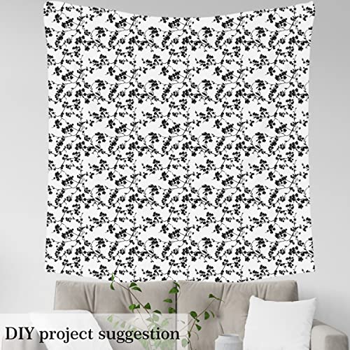 Cherry Blossom Fabric by The Yard, Japanese Style Upholstery Fabric for Chairs Sofa, Sakura Floral Themed Waterproof Fabric, Abstract Flower Material by The Yard, Black White, 10 Yards