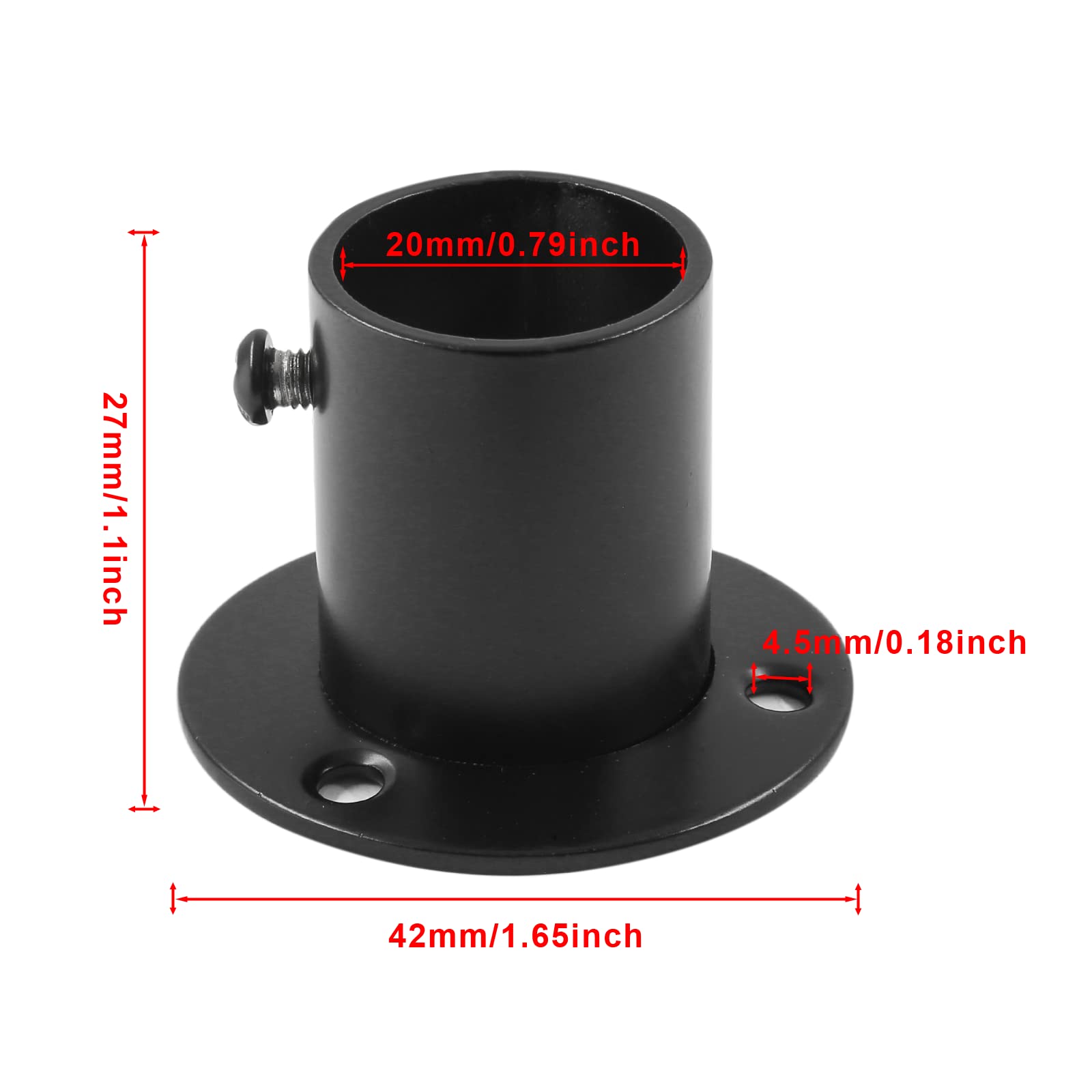 Moicstiy 4Pcs 3/4 Inch Dia Closet Rod Flange Holder Stainless Steel Pole Sockets Rod End Support Bracket with Screws for Wardrobe, Curtain (Black, O Shaped)