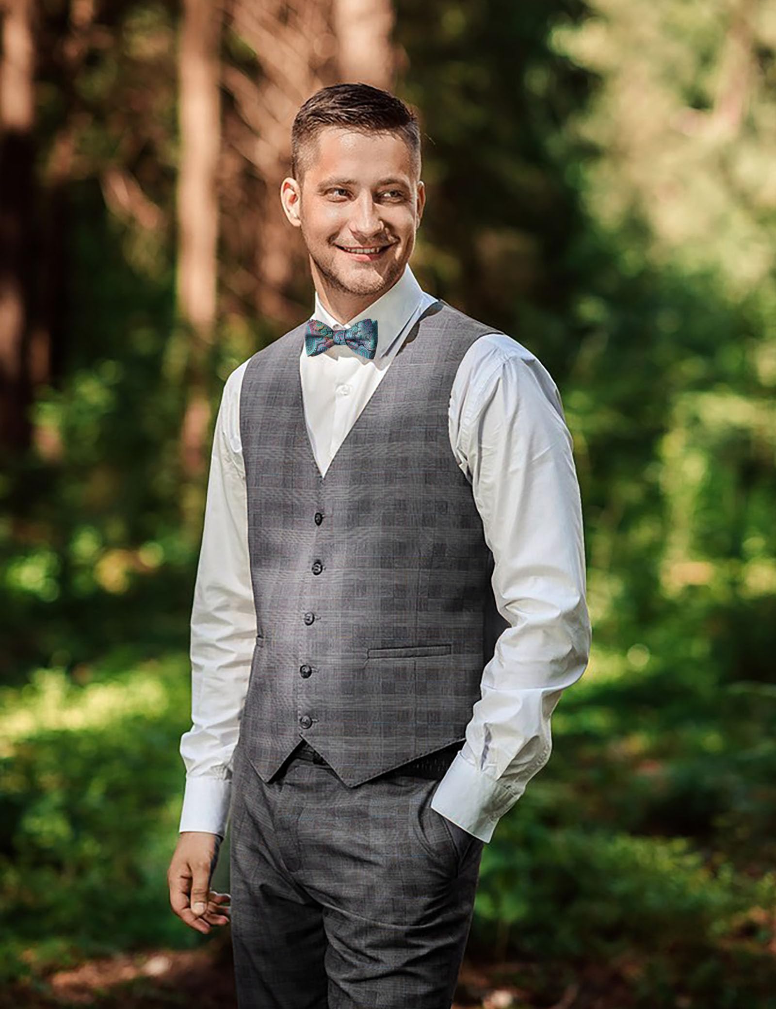 Alizeal Men's Retro Paisley Self-Tie Bow Tie and Handkerchief Set (Peacock Blue)