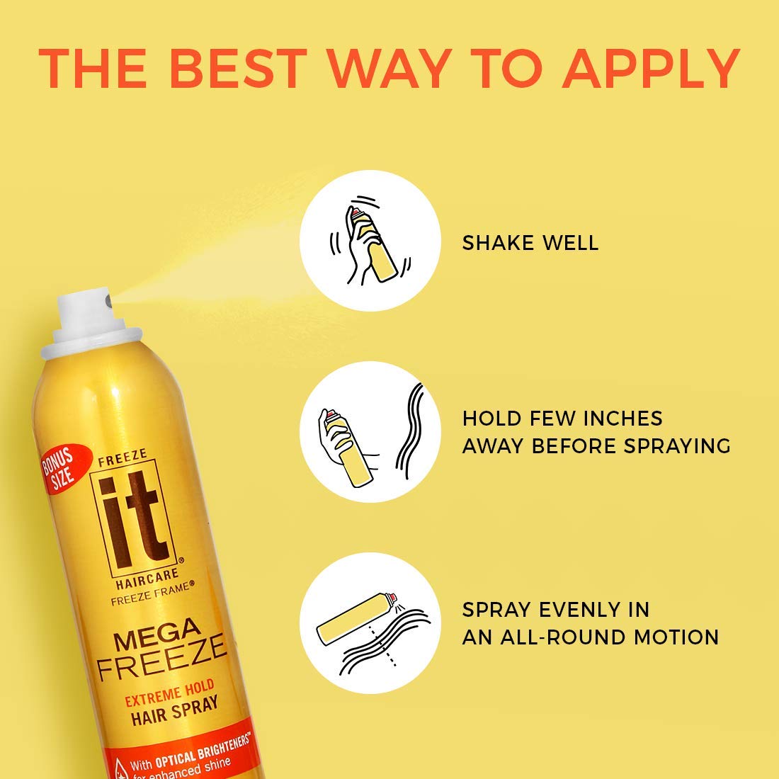 IT Haircare MEGA Freeze Extreme Hold Hair Spray | 7.75 Oz. | Vitamin B5 & Hydrolyzed Wheat Protein | Humidity Resistant | Optical Brighteners for Enhanced Shine | 24 Hour Hold Fast-Dry