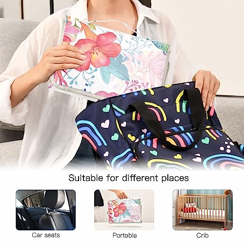 Flowers Birds Portable Baby Changing Pad Travel Diaper Changing Pad Foldable Waterproof Changing Station with Built-in Pillow for Baby Gifts Newborn