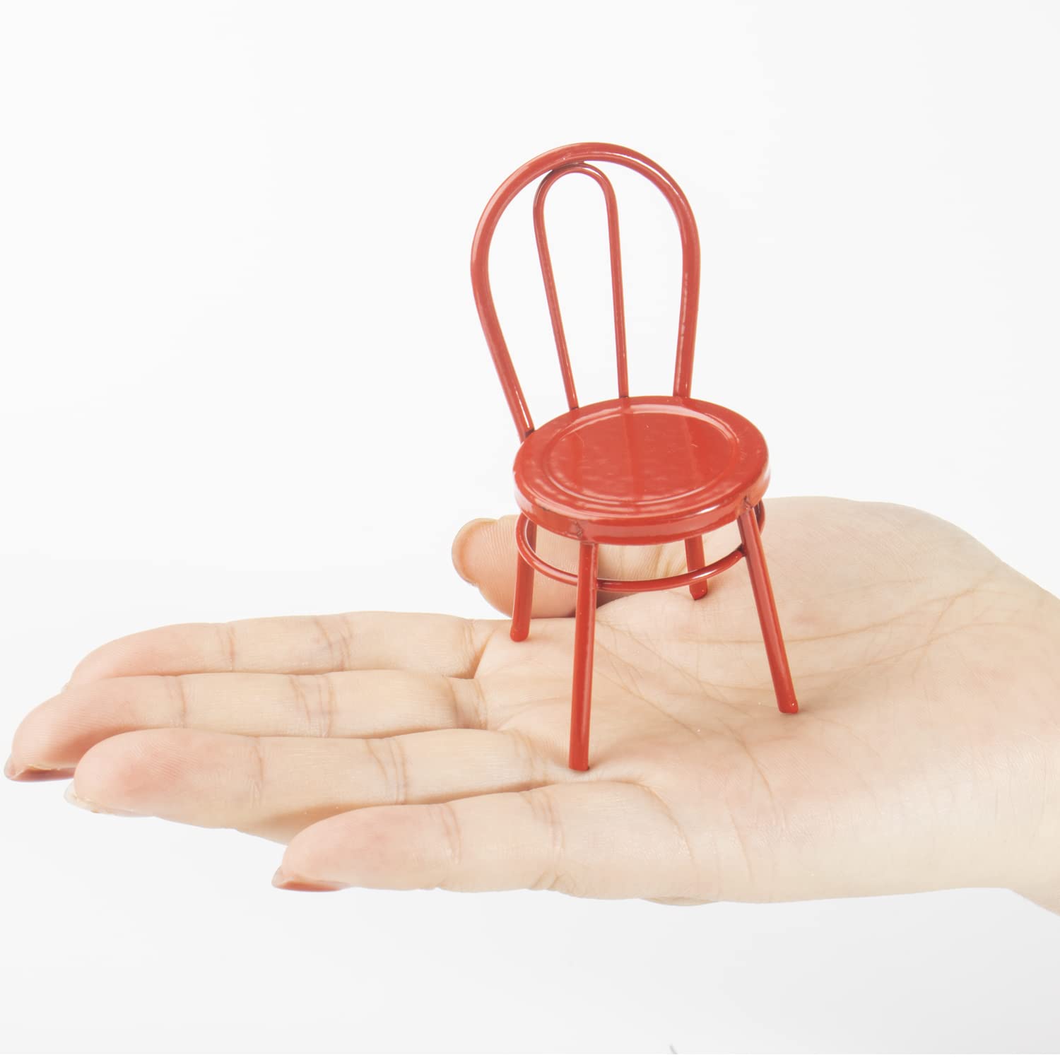Hiawbon 2 Pcs Miniature Yellow Dinning Chair 1:12 Scale Mini Metal Chairs for DIY Dollhouse Kitchen Furniture Decoration