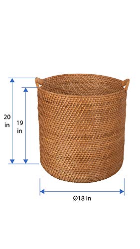 KOUBOO 1060095 Laguna Round Ear Handles, Honey-Brown Rattan Storage Basket