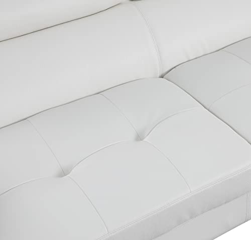 Blackjack Furniture Union Modern Faux Leather Sofa with Adjustable Headrests, Chaise, Elegant Tufted Seat, High-Density Foam and Stainless Steel Legs, Right Facing Sectional, White