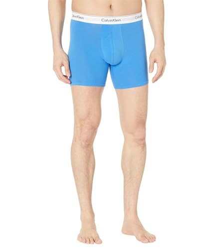 Calvin Klein Men's Modern Cotton Stretch 3-Pack Boxer Brief, Black, Palace Blue, Vanilla ICE, Medium
