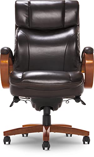 La-Z-Boy Trafford Big and Tall Executive Office Chair with AIR Technology, High Back Ergonomic Lumbar Support, Bonded Leather, Brown