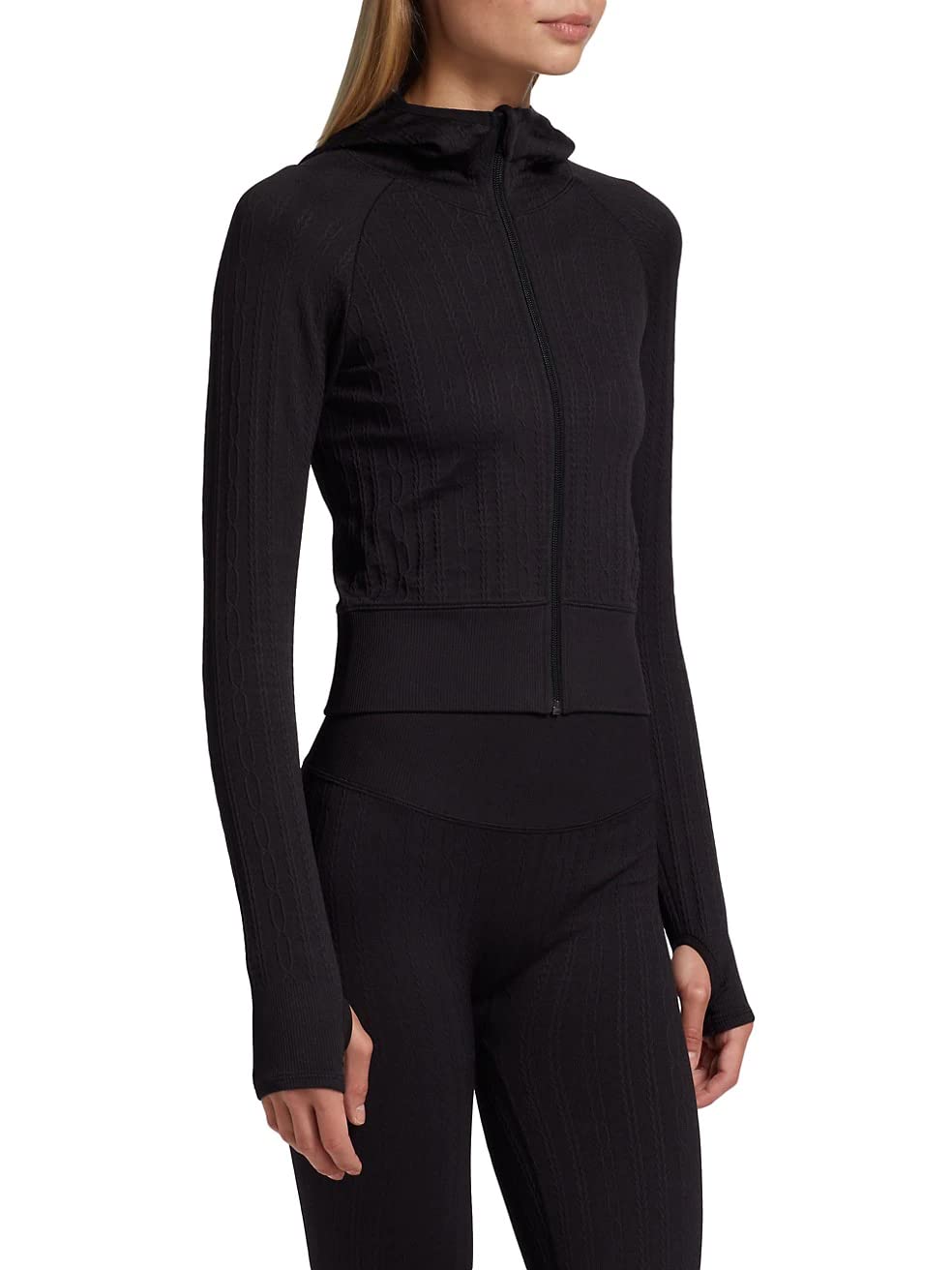 Alo Yoga Women's Seamless Cable Knit Jacket (as1, alpha, x_s, regular, regular, Black)