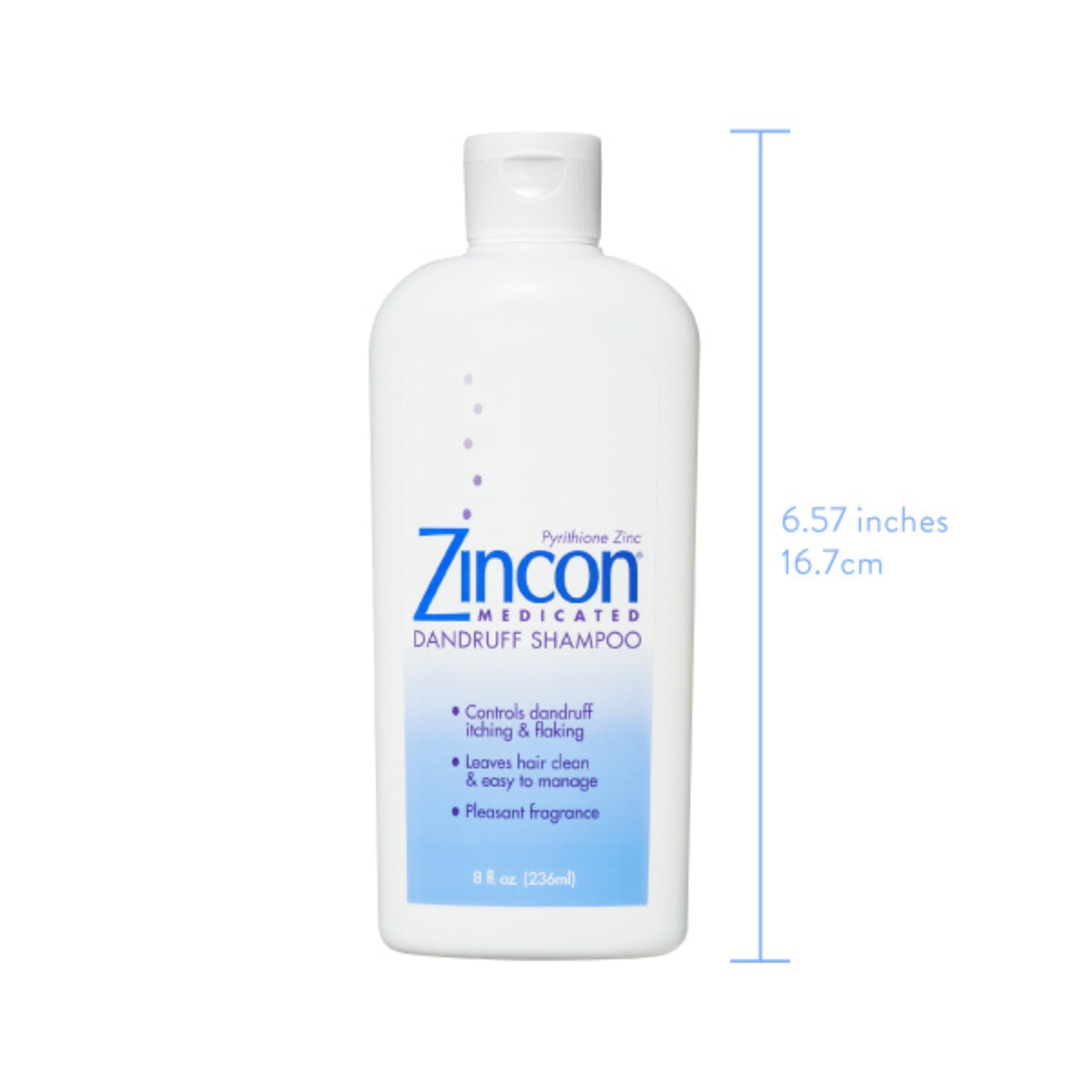 ZINCON Medicated Dandruff Shampoo, for Dry, Itchy Scalp Care & Anti-Dandruff with Immediate Soothing Relief - 8 Fl Oz