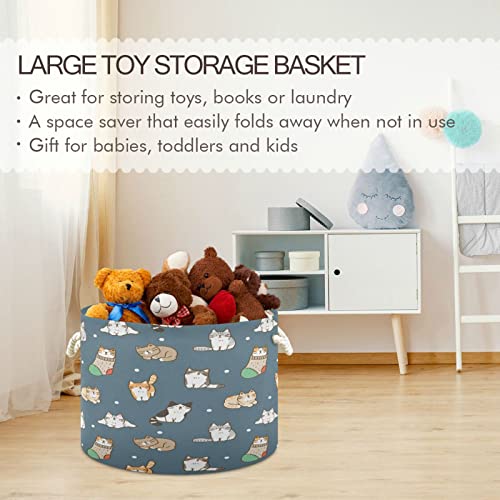 Kigai Cotton Rope Basket Cartoon Cat Collapsible Baby Laundry Basket with handles Blanket Basket Kids Toy Storage Basket for Shelf Organizer Home Decor