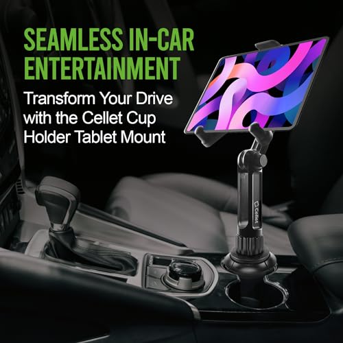 Cellet Universal 360 Adjustable Cup Holder Tablet Automobile Mount Cradle Compatible to Apple IPad Pro 12.9 IPad 9.7-inch Air 2019 IPad Mini 4 Samsung Galaxy Tab S4 S5e Surface Go Pro 6(PHC670M) 13in