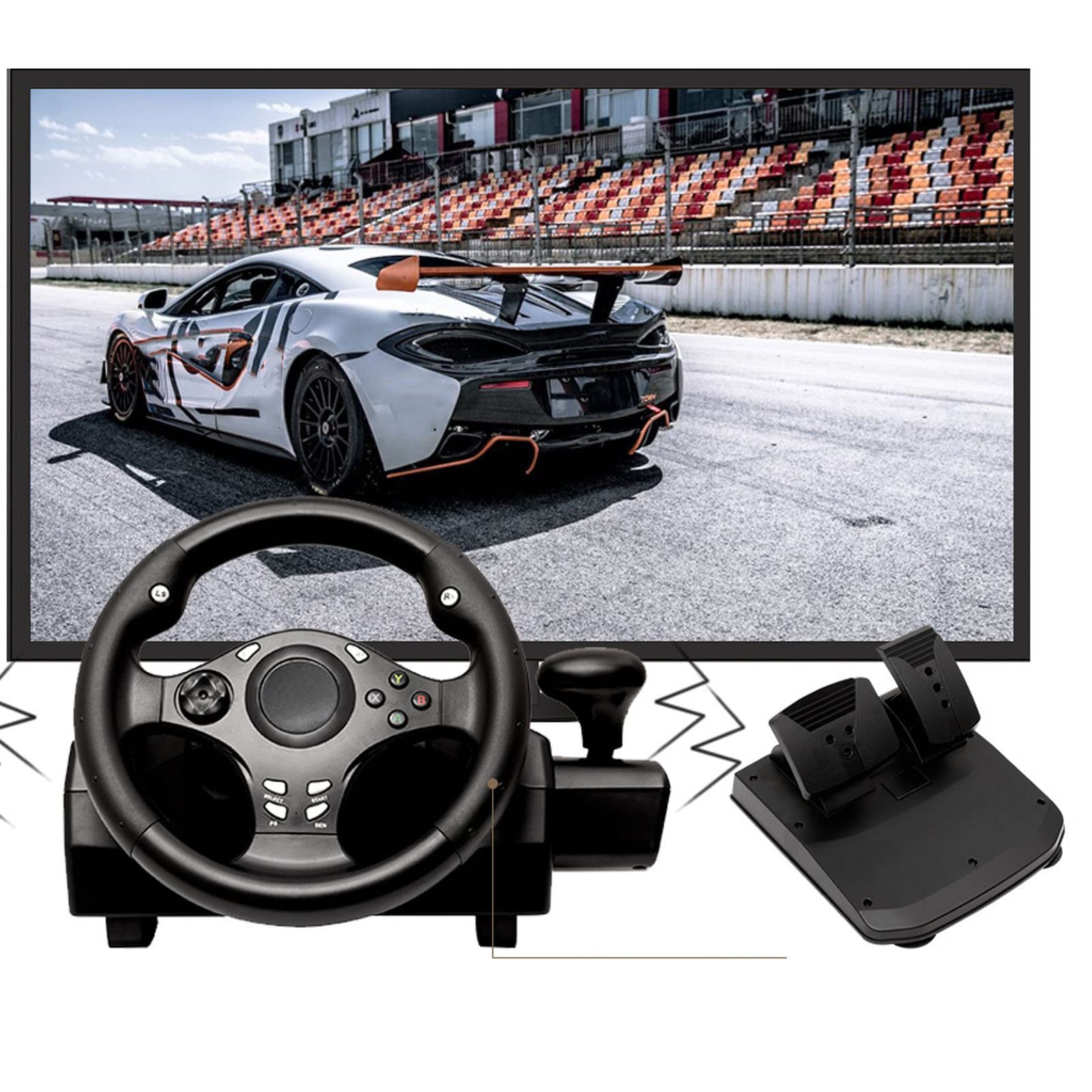 Asixxsix Racing Gaming Steering Wheel, 7 in 1 Universal USB Car Sim 270 Degrees Driving Simulator Steering Wheel with Linear Pedals Dual Mode Drive Pc Steering Wheel for Ps3 Ps4 Xbox One Switch