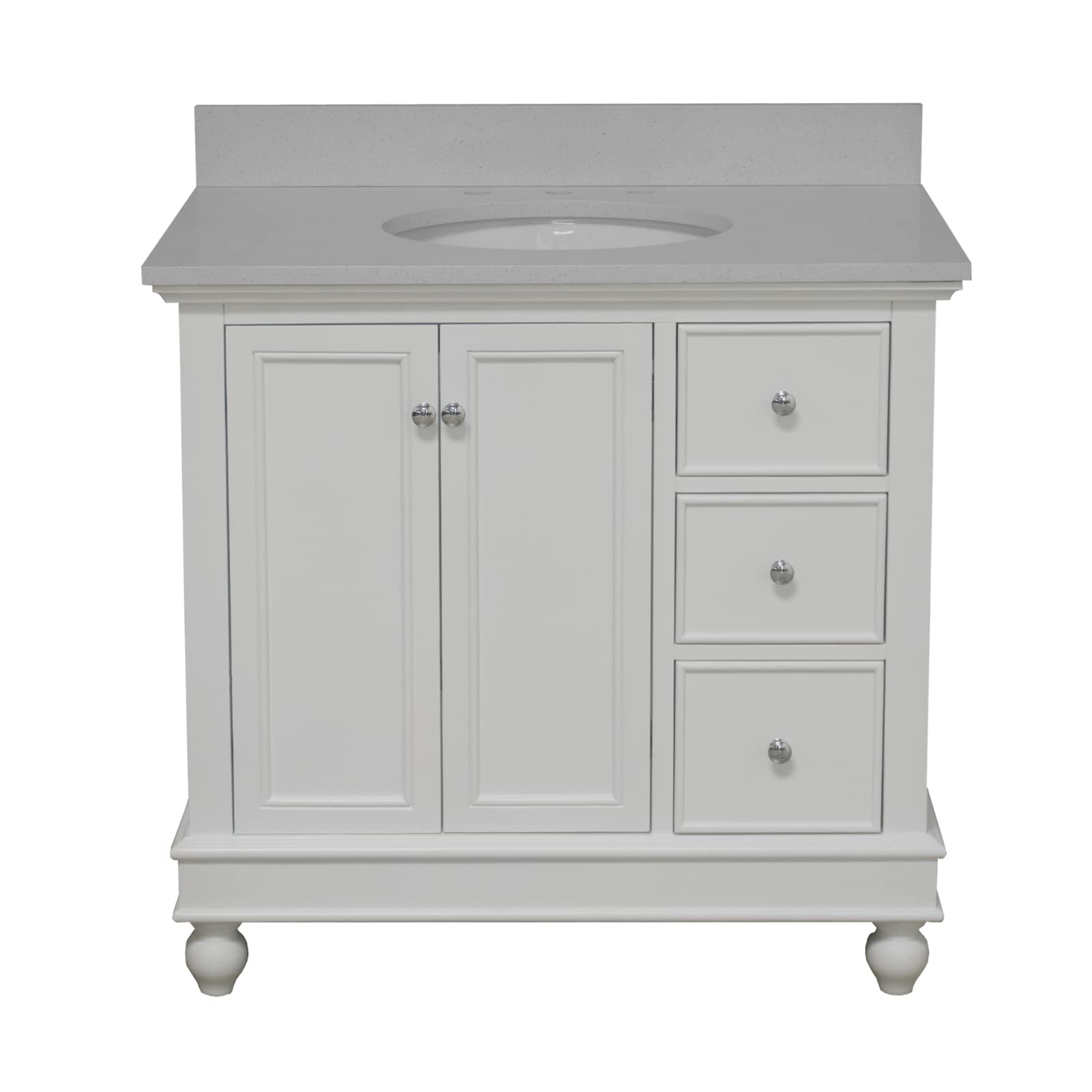 Bella 36-inch Bathroom Vanity (Quartz/White): Includes White Cabinet with Stunning Quartz Countertop and White Ceramic Sink