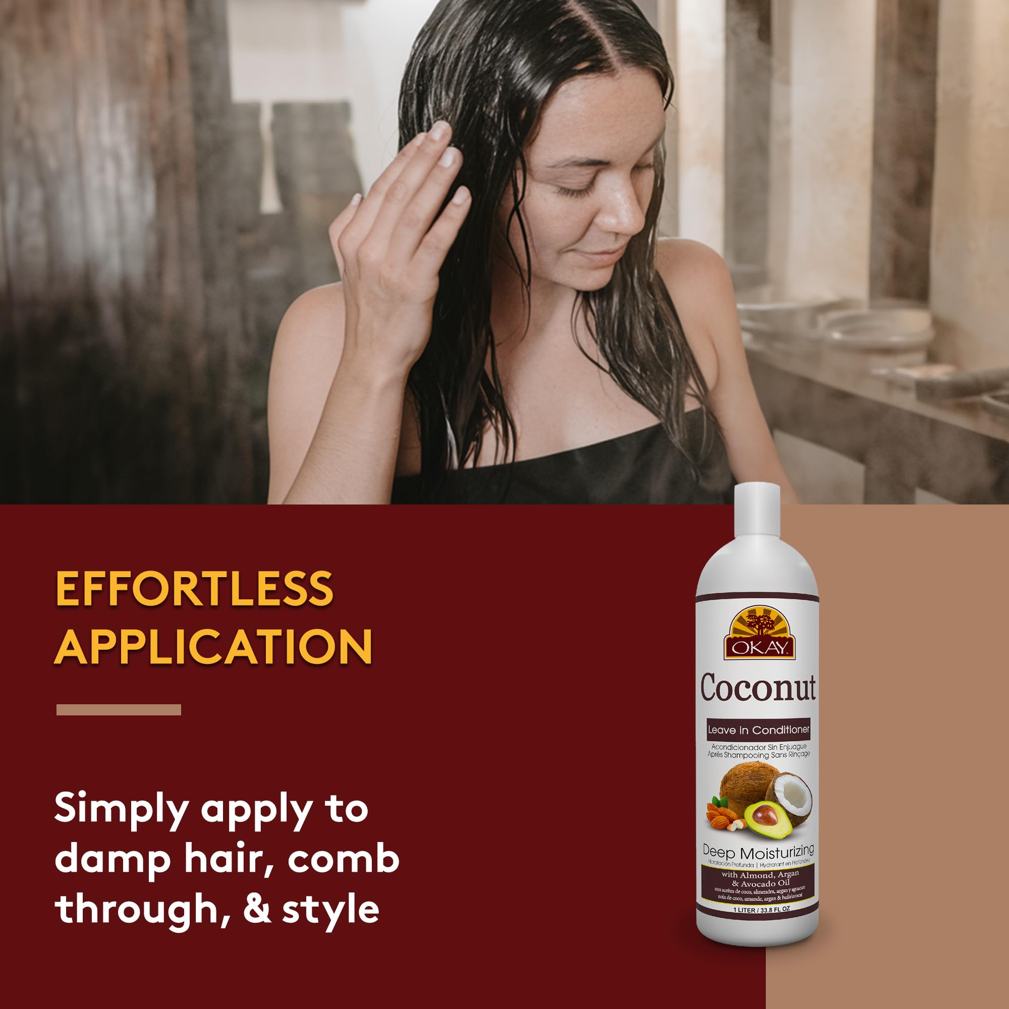 OKAY Coconut Deep Moisturizing Leave In Conditioner Helps Replenish Moisture And Elasticity For Healthy Strong Hair Sulfate,Silicone,Paraben Free For All Hair Types and Textures Made in USA 33oz