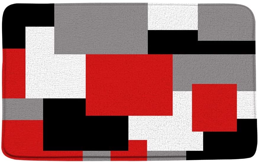 apular Red Geometry Abstract Bath Mat Black Grey White Squares Splicing Geometric Modern Home Rectangle Boxs Blocks Chic Memory Foam Bathroom Rug Indoor Carpet Doormat 24"x16"