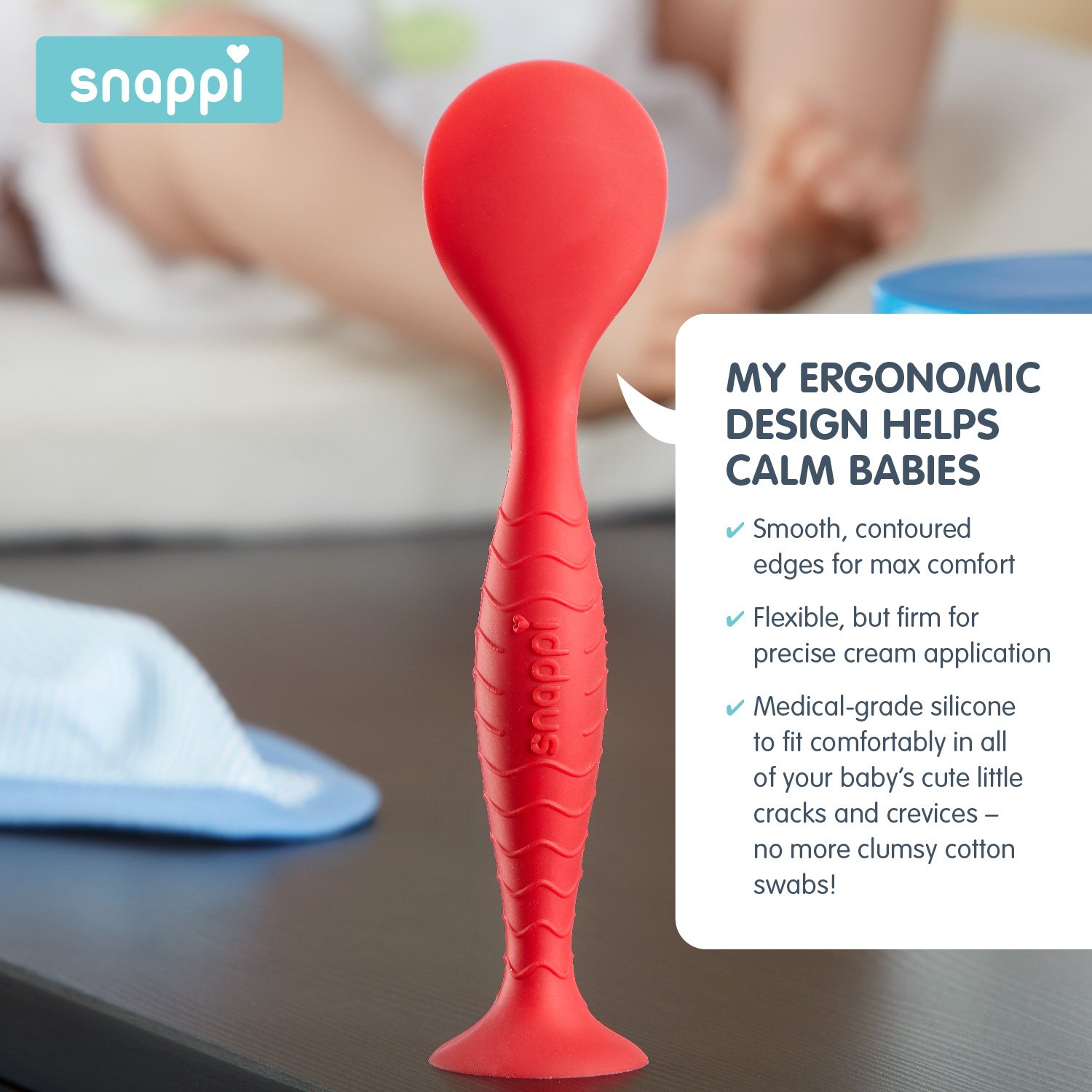 Snappi Baby Ergo Brush Diaper Cream Applicator for a, Cotton White, Size No Size
