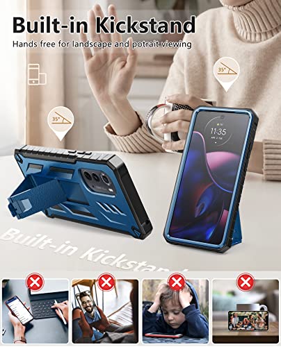 FNTCASE for Motorola Moto Edge 2022 Case: Drop Proof Protection Cover with Kickstand | Matte Textured Shockproof TPU | Military Grade Protective Sturdy 5G Phone Case - Blue(Not for Edge 2021)
