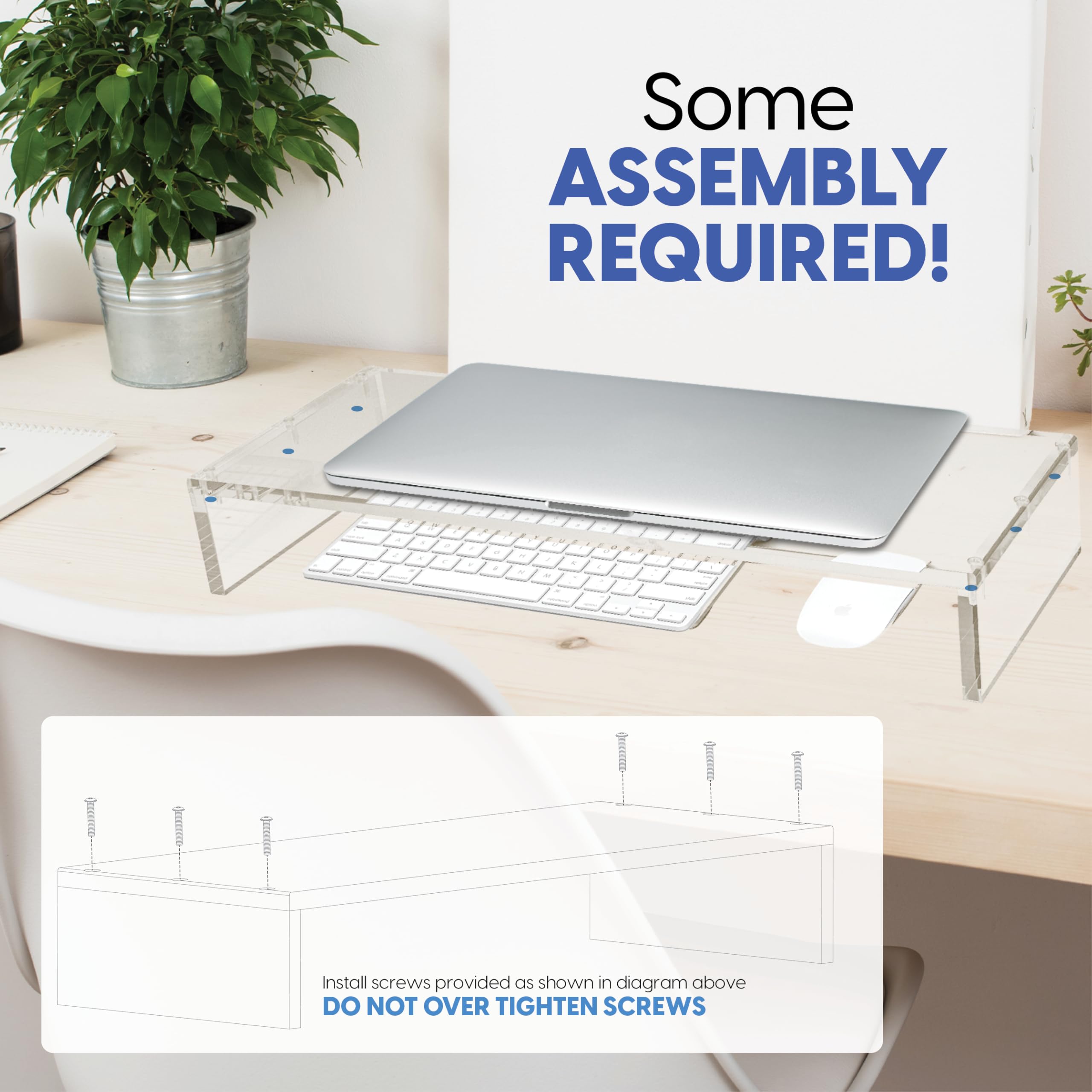 Mammoth DuraClear Acrylic Monitor Stand Riser - 3.5" Elevation and 20" Wide Computer Monitor Stand - Elevate Monitor & Organize Your Workspace