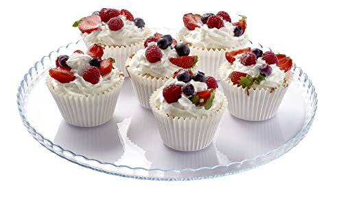 Pasabahce Premium Clear Glass Servicing Tray, Uniqe Desing Cake Stands, Server Plate, Great For Cup Cakes, Cookies, Snacks, and Fruits, Perfect for Parties, Gifts, Housewarming, Weddings, Anniversary