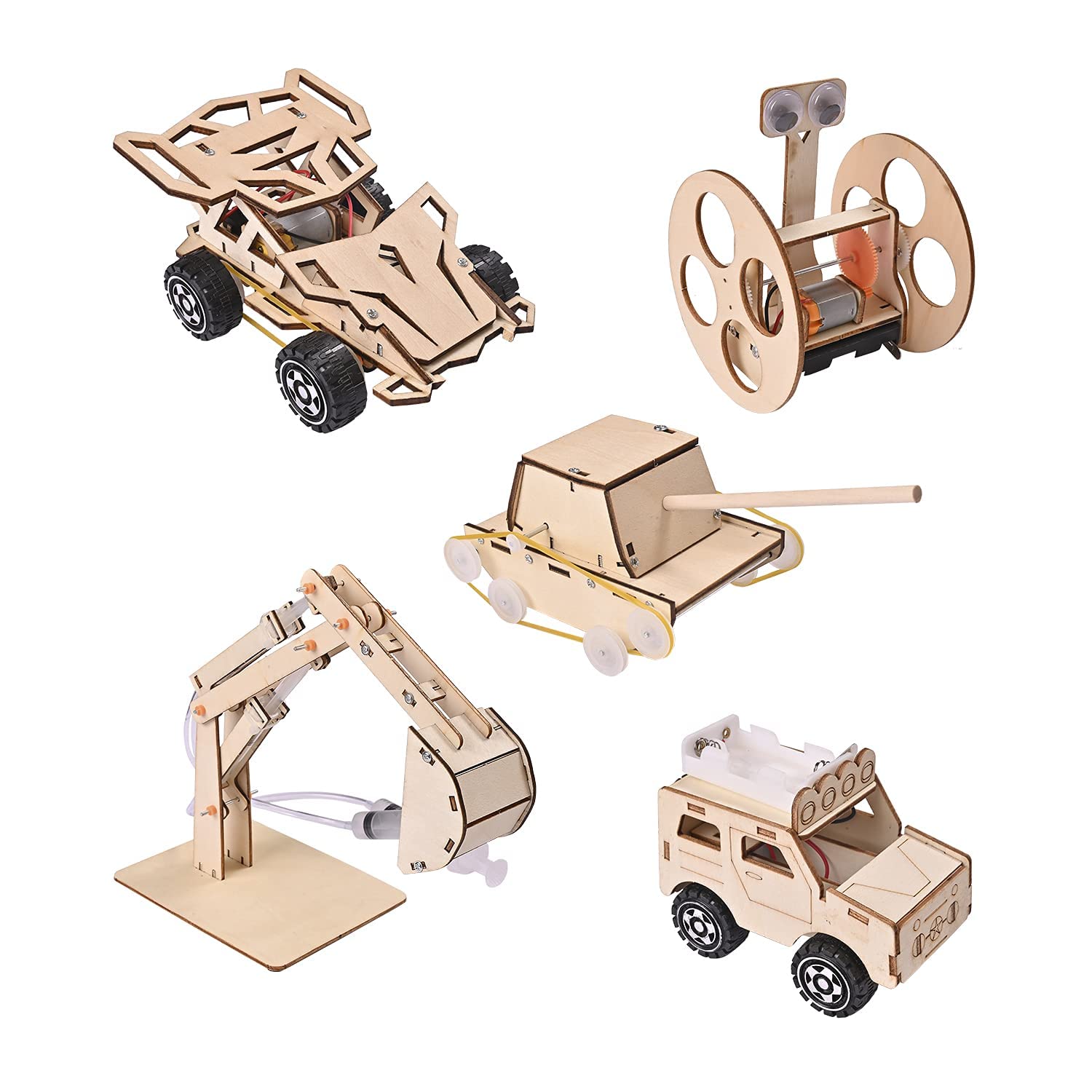 MONT PLEASANT 5 Set STEM Kit 3D Wooden Puzzles Building Assembly Kits Model Cars Science Experiment Projects for Kids DIY STEM Toys Educational Mechanical Construction Engineering Set for Boys Girls