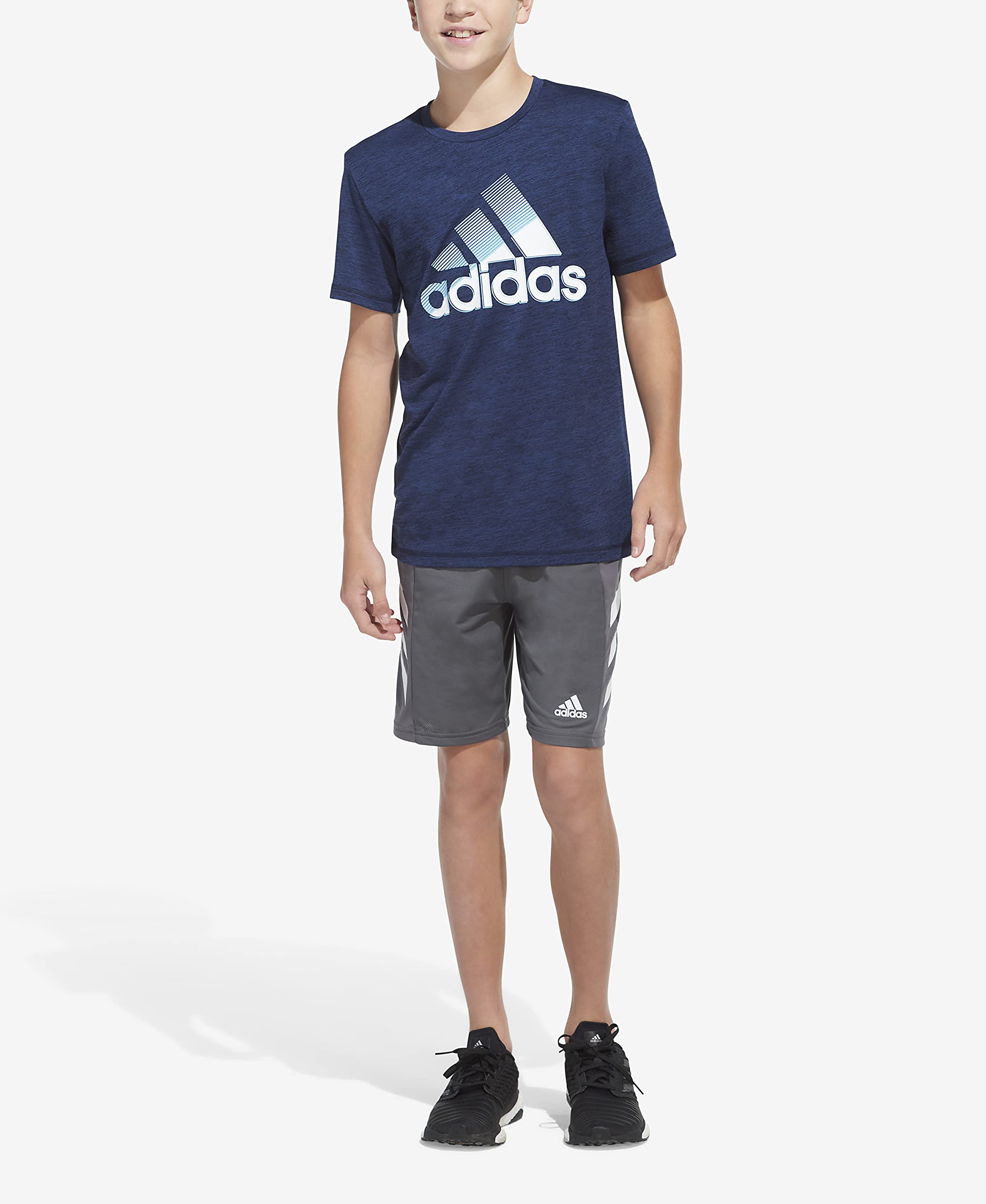 adidas boys Short Sleeve Moisture-wicking Boss Logo T-shirt T Shirt, Navy, 4-8 Years US