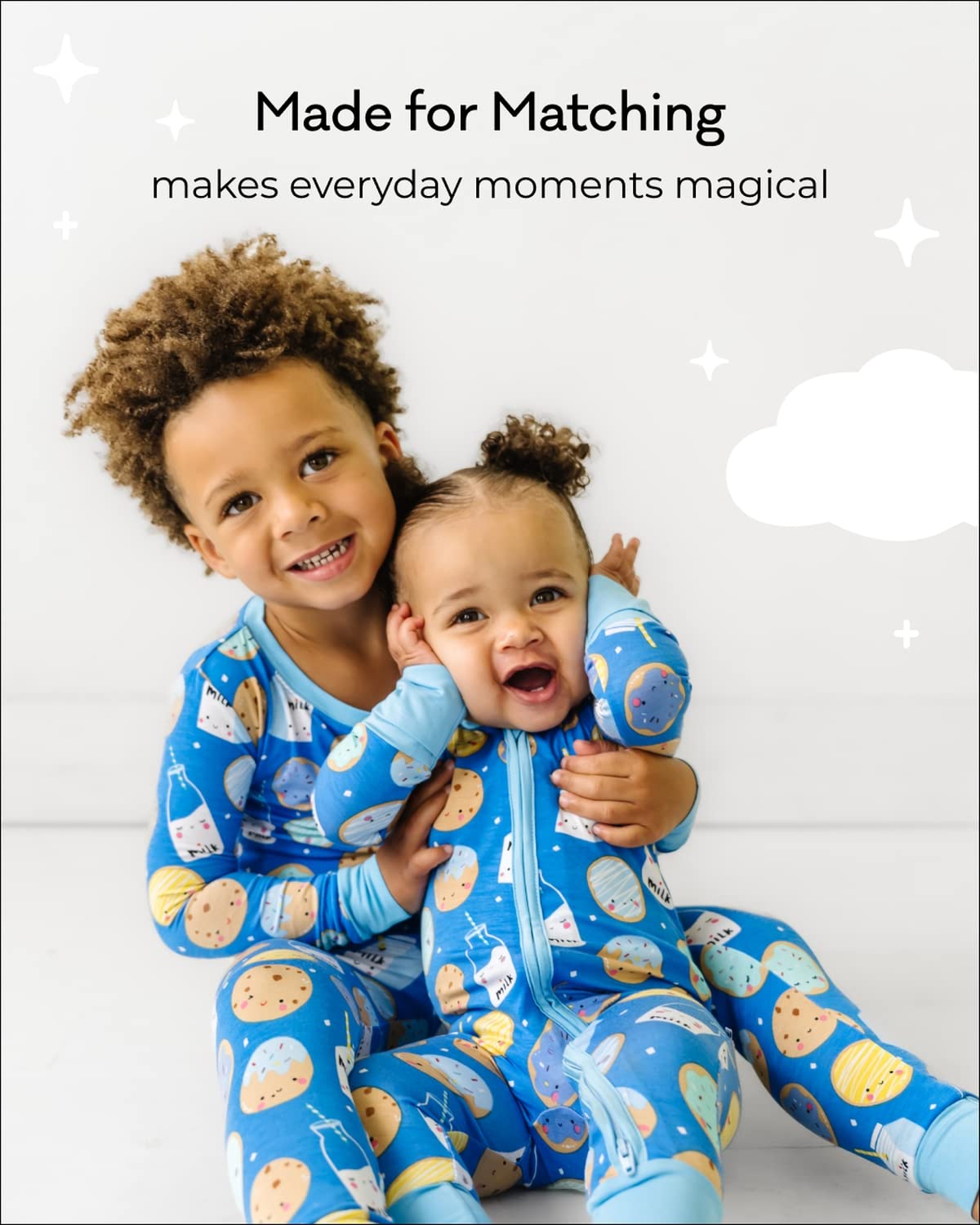 Little Sleepies Baby Boy Pajama, Bamboo Viscose Zippy PJs, Blue Cookies & Milk, 3-6M