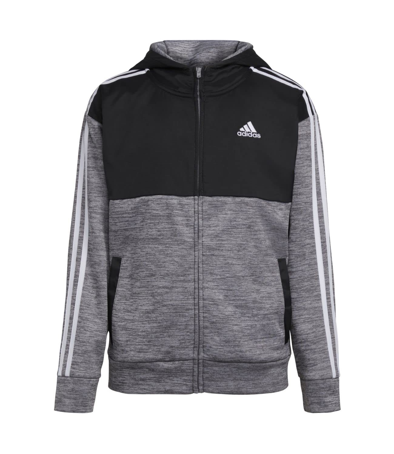 adidas boys Zip Front Indicator Hooded Warm Up Jacket, Mixed Charcoal, 14-16