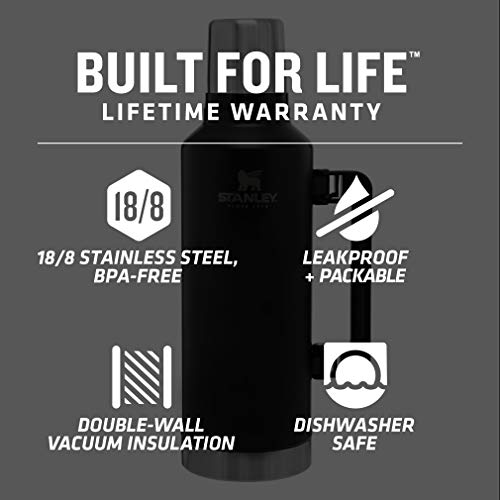 Stanley Classic Vacuum Insulated Wide Mouth Bottle - BPA-Free 18/8 Stainless Steel Thermos for Cold & Hot Beverages – Keeps Liquid Hot or Cold for Up to 24 Hours – Matte Black, 2.5qt