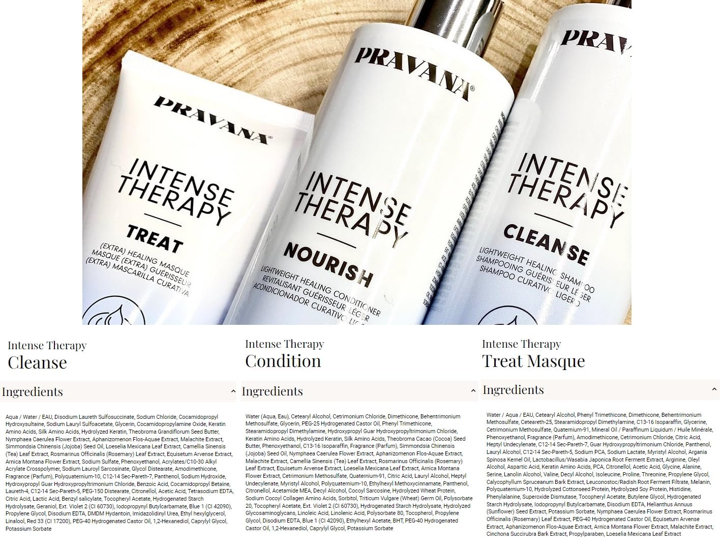 Pravana Intense Therapy Cleanse - Intense Therapy Nourish - Intense Therapy Treat Shampoo, Conditioner, and Mask set - Total 3 items