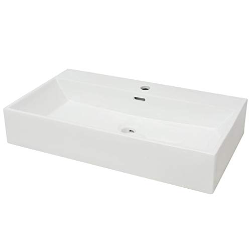 Basin with Faucet Hole Ceramic White 30"x16.7"x5.7",Modern Ceramic Basin: Artistic and Elegant for Bathroom and Powder Room Bath Fixtures,Bathroom Sinks