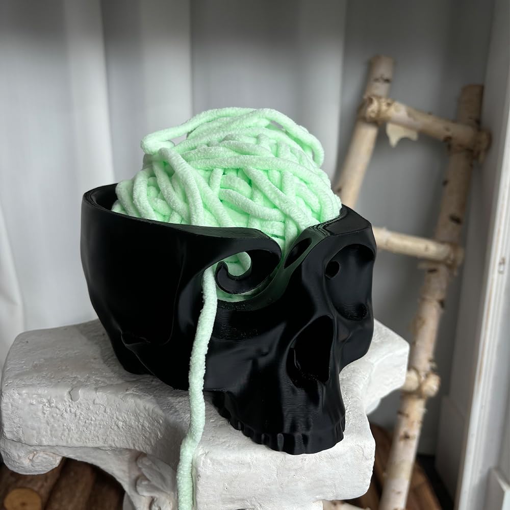 AXICIR Skull Head Bone Crochet Yarn Bowl Holder For Crocheting Knitting Accessories 3d Printed Halloween Decor (White)