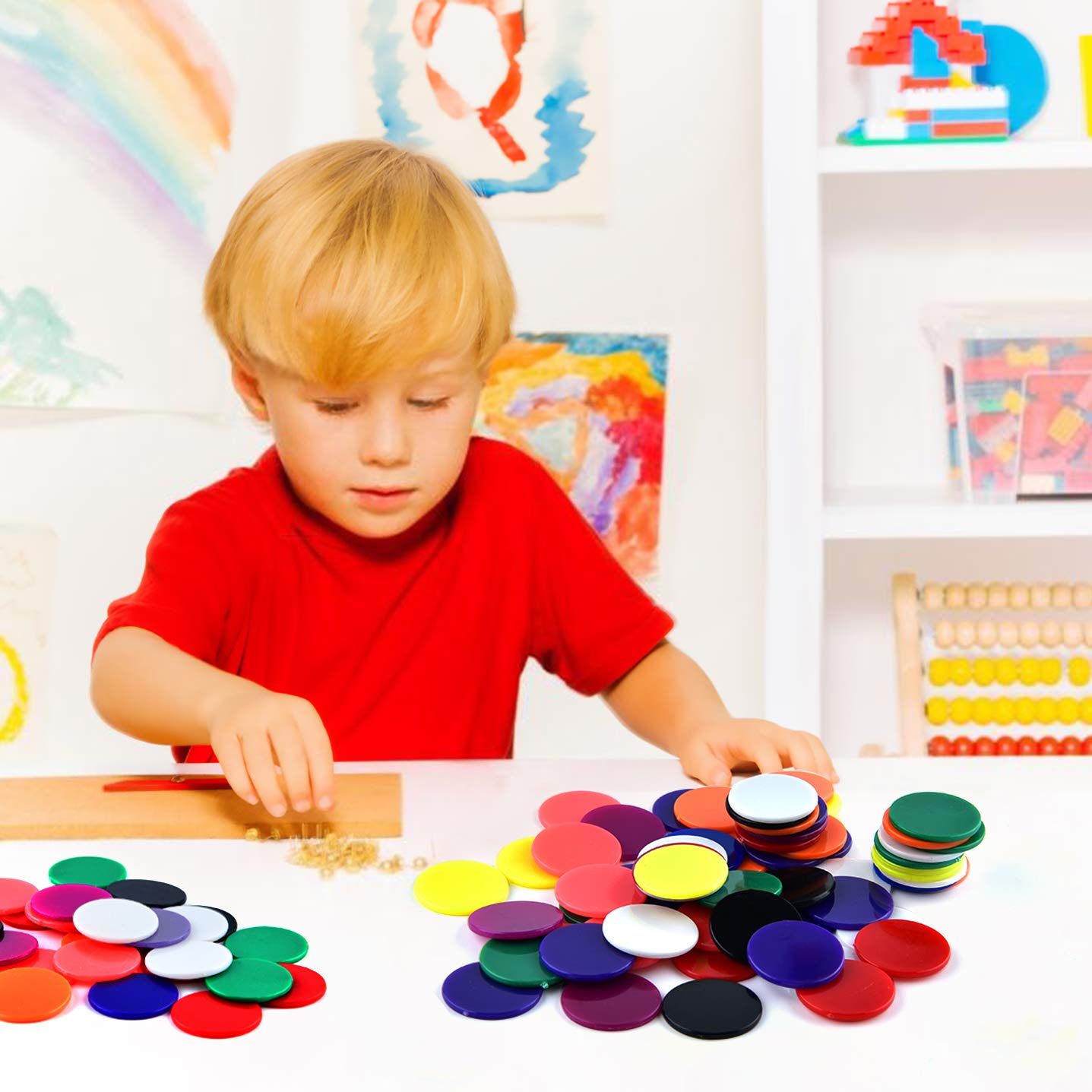 Coopay 300 Pieces 10 Colors Plastic Learning Counters Disks Bingo Chip Counting Discs Markers for Math Practice and Poker Chips Game Tokens,1Inch (Style 1)