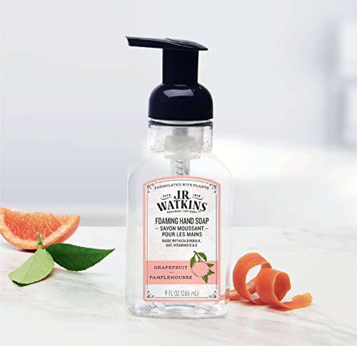 J.R. Watkins Foaming Hand Soap Pump with Dispenser, Moisturizing All Natural Hand Soap Foam, Alcohol-Free, Cruelty-Free, USA Made, Use as Kitchen or Bathroom Soap, Grapefruit, 9 fl oz, 6 Pack