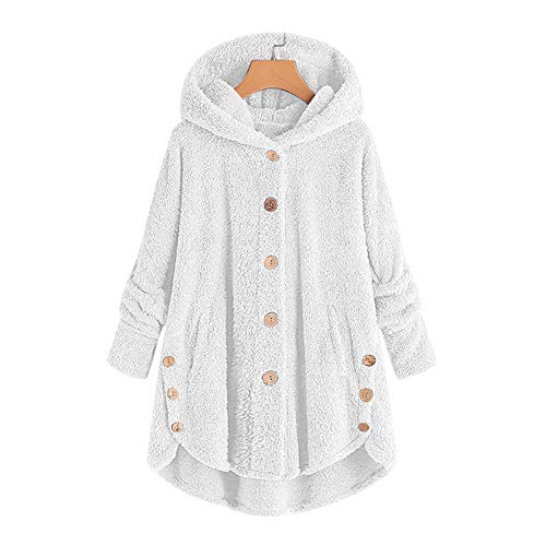 Andongnywell Women?s Button Double-Faced Velvet Coat Fleece Open Cardigan Jacket Coats Outwear with Pockets (White,Large)