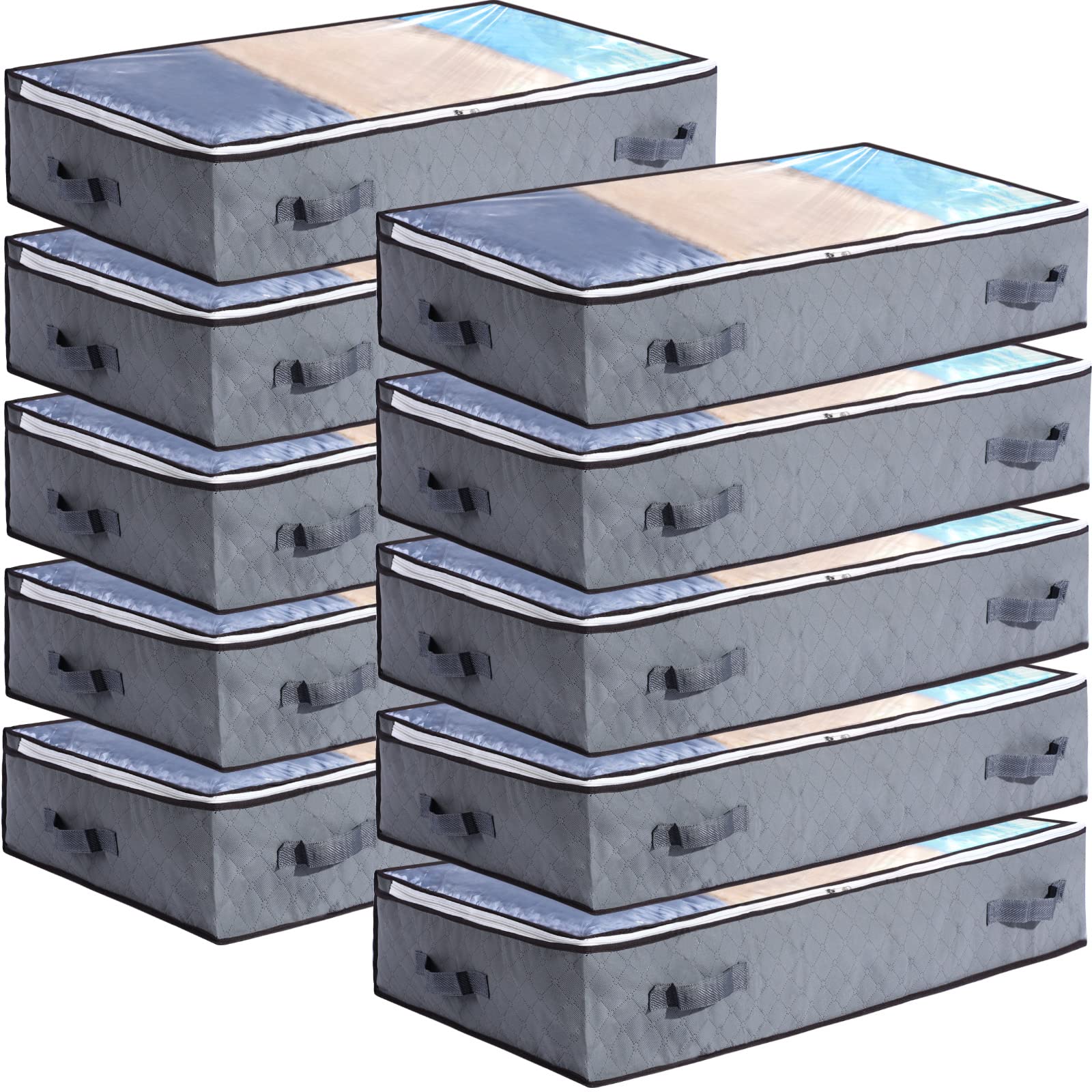 Berlune 10pcs Storage Boxes, 90L Under Bed Storage Containers, Large Clothes Storage Bags with Clear Window, Toy Organizers for Bed, Pillows, Blankets, Pets Supplies