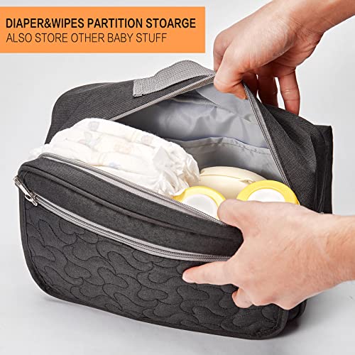 MOMIGO Baby Diaper Caddy Bag with Changing Pad - Waterproof Changing Bag Baby Stroller Bag Nursery Storage Bin for Diapers, Wipes & Toys Mini Diaper Bag for Outdoor(Black