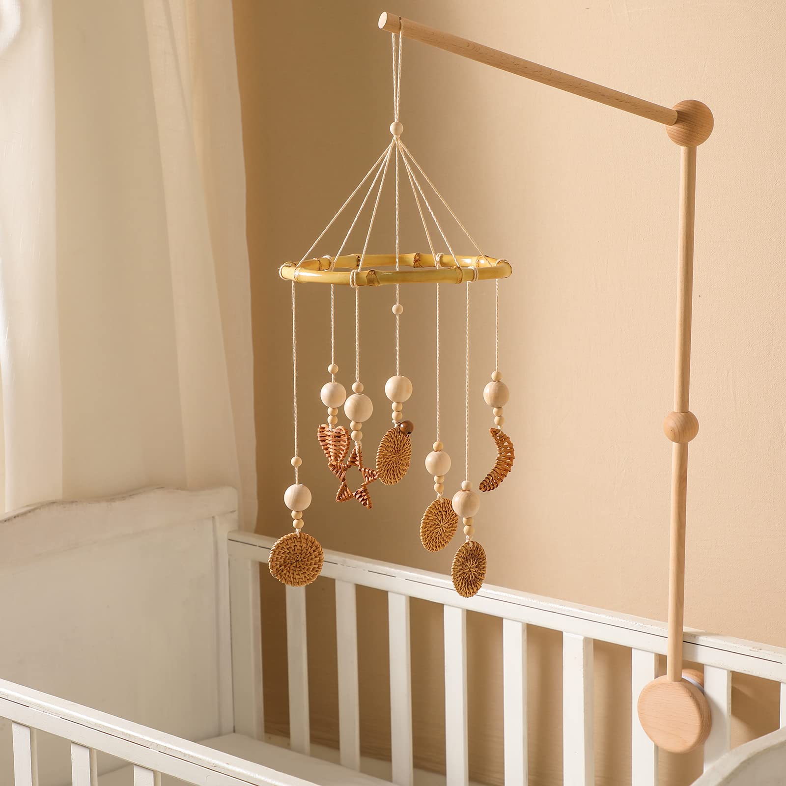 Baby Mobile for Crib - Modern Boho Baby Mobile - Nursery Mobile for Girl or Boy | Gender Neutral Handmade Mobile| Ceiling Rattan Mobile