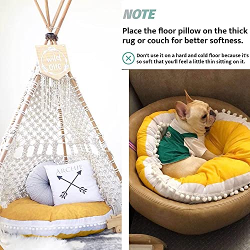 Large Floor Pillow Kids Round Floor Cushion Seating, Big Circle Pillow, Round Floor Pillows Seating for Children, Oversized Pillow Mat for Reading Nook Teepee Playroom Nursery Canopy, Yellow